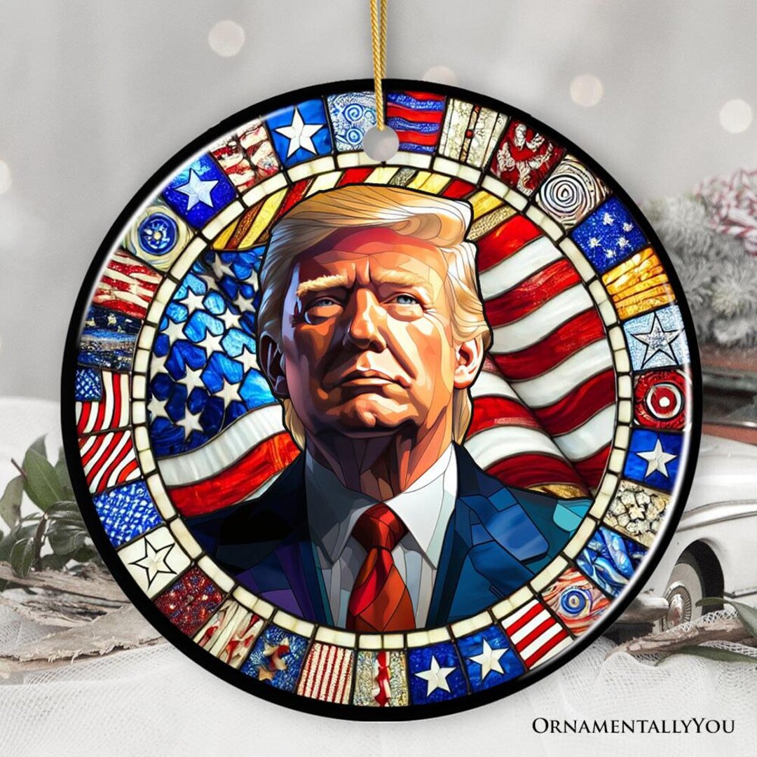 Donald Trump in Stained Glass Style Ornament, 2024 Election Support ...