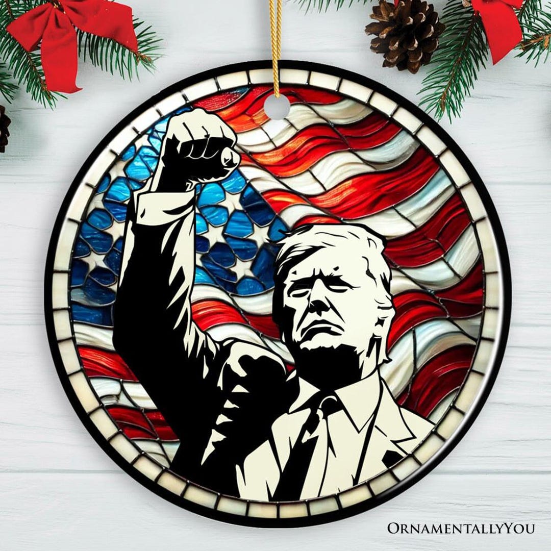 Trump With Raised Fist Stained Glass Christmas Ornament, American Pride ...