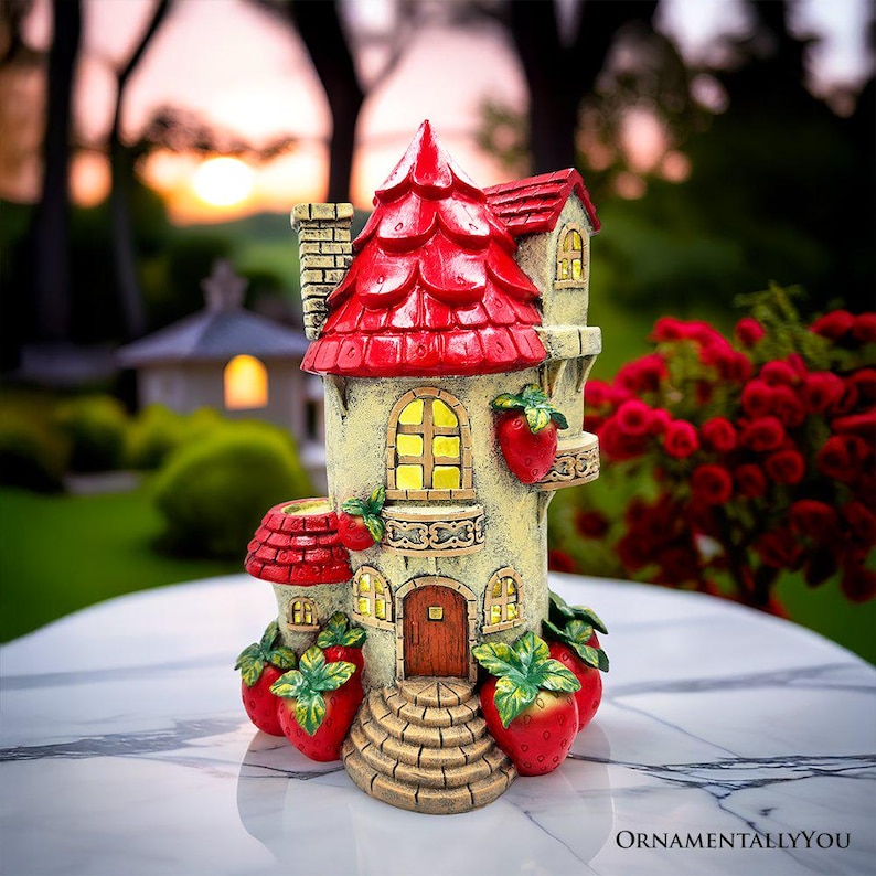 Solar Powered Strawberry Fairy Home Garden Statue, 10" Unique Spring ...