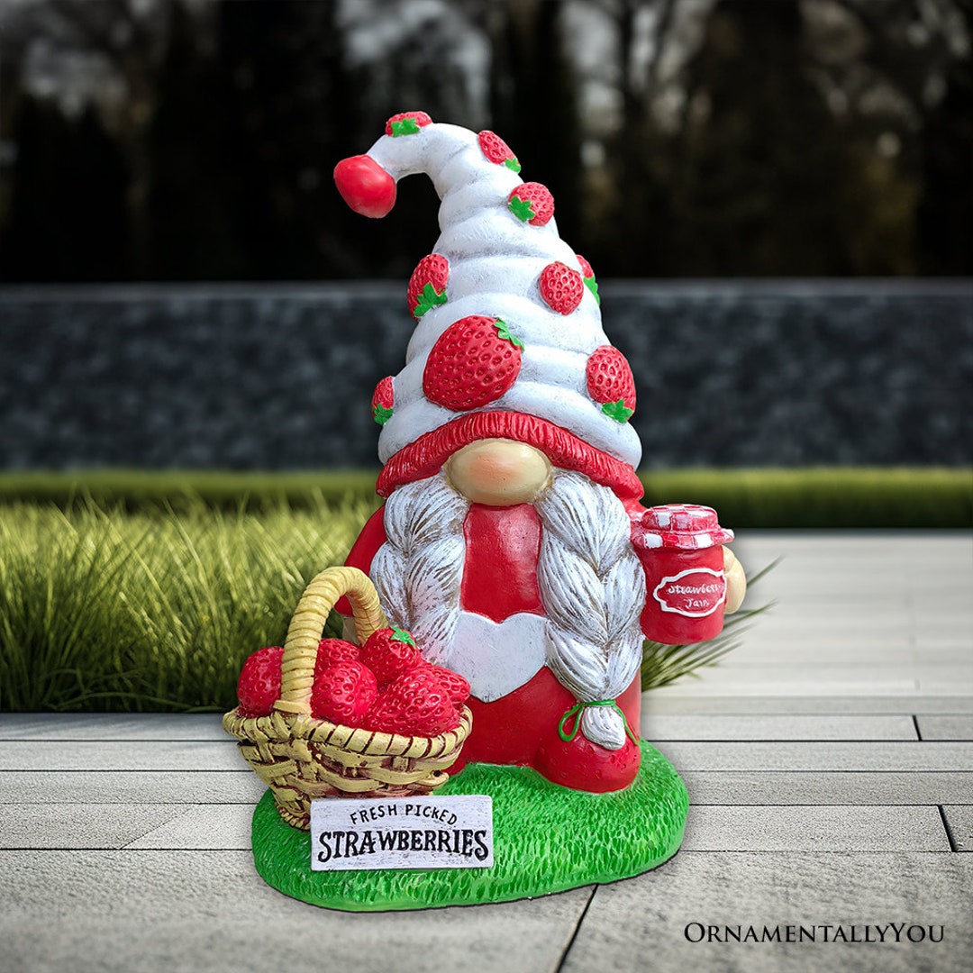 Charming Homestead Strawberry Gnome Garden Statue, 9.5 Farmhouse Style ...