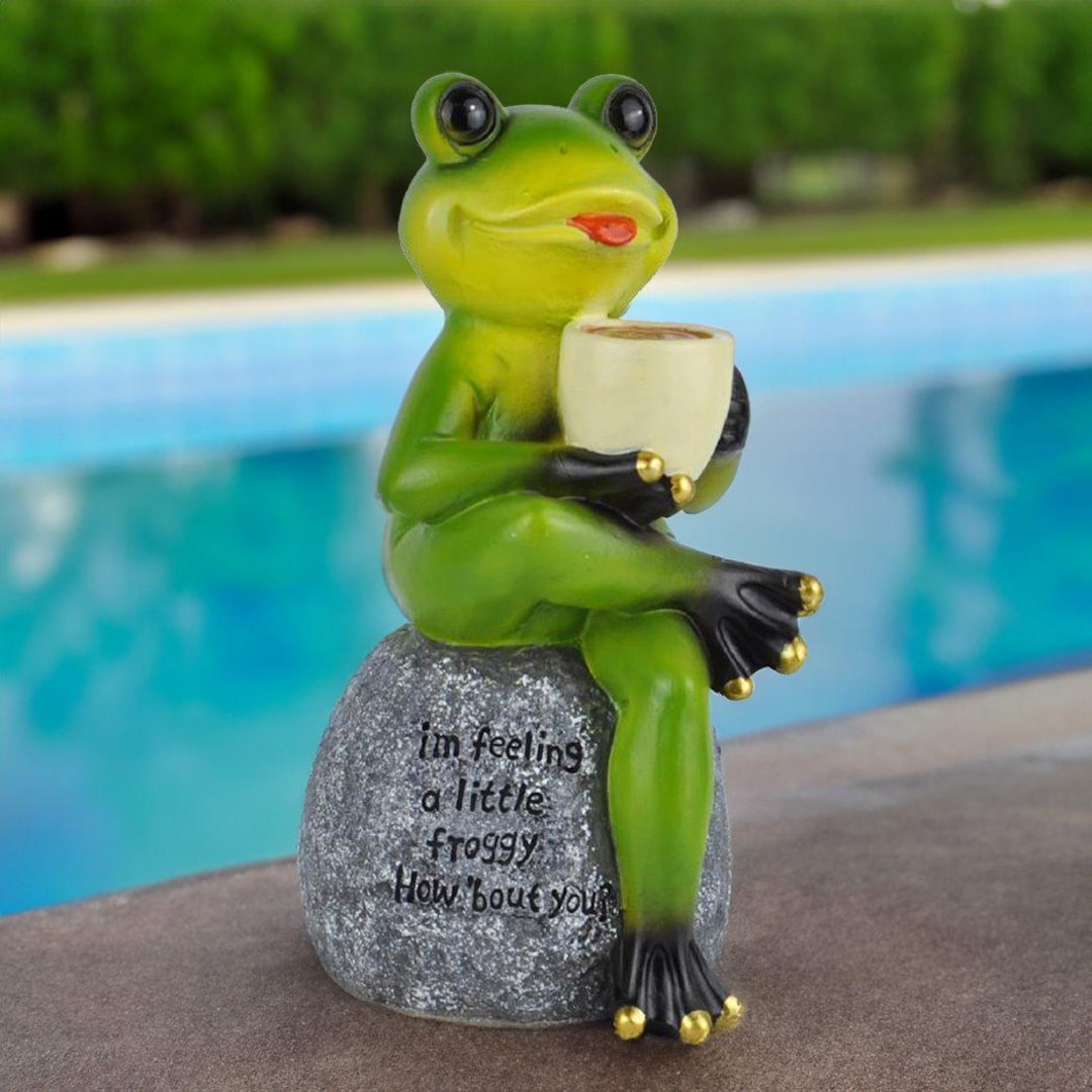 Coffee Drinking Frog Garden Statue With Funny Quote - Etsy