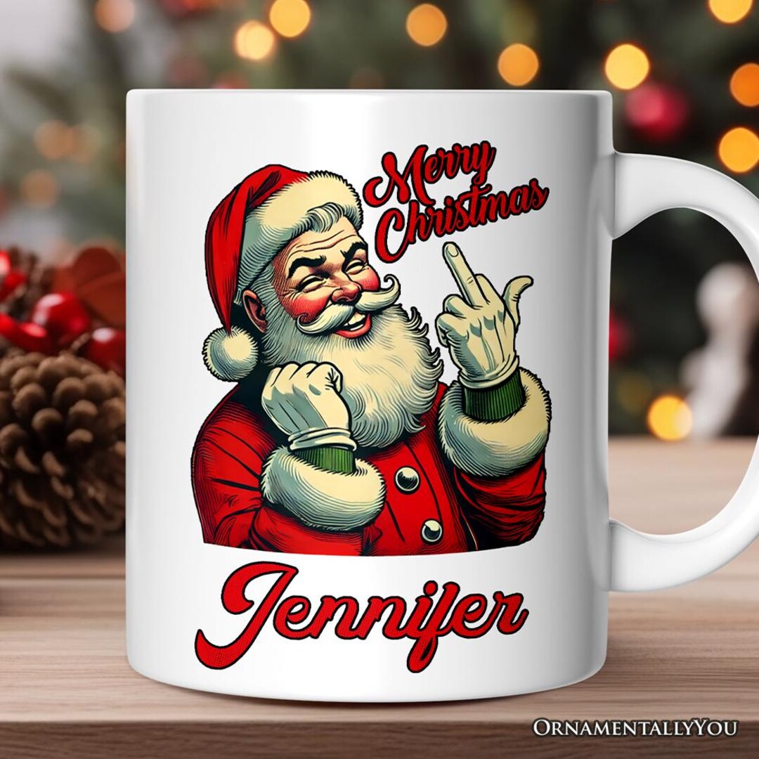 Santa Middle Finger Christmas Personalized Mug, Vintage Humorous Gift ...