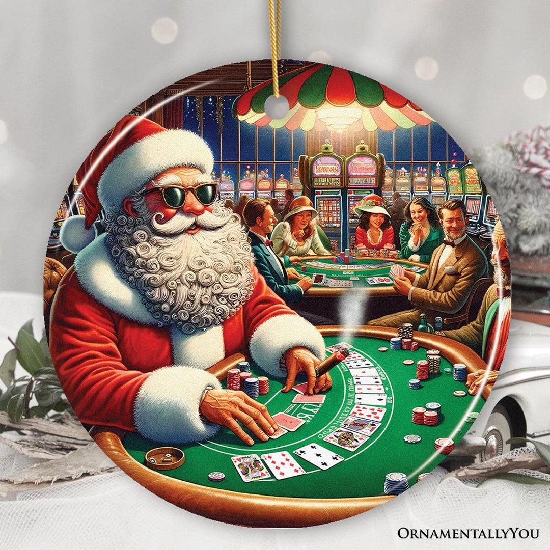 North Pole Poker Night Santa Claus at the Casino Christmas Ornament ...