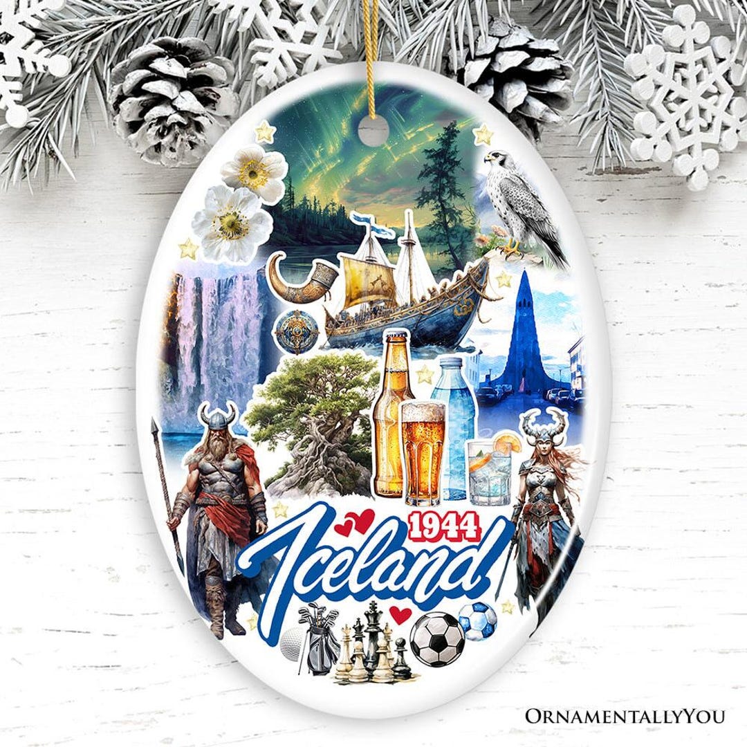 Artistically Majestic Iceland Landmarks Ornament, Cultural Norse and ...