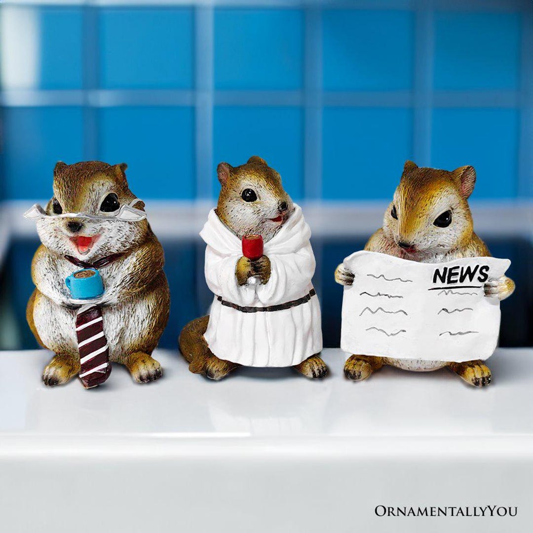 Whimsical Chipmunk Trio Set of Three Figurines, 5" Cute Desk Decor and Garden Statues - Etsy