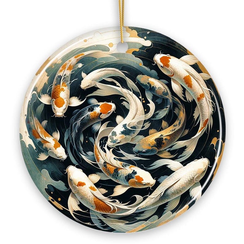 Koi Fish Contemporary Art Ceramic Ornament, Elegant Painting Decor and ...