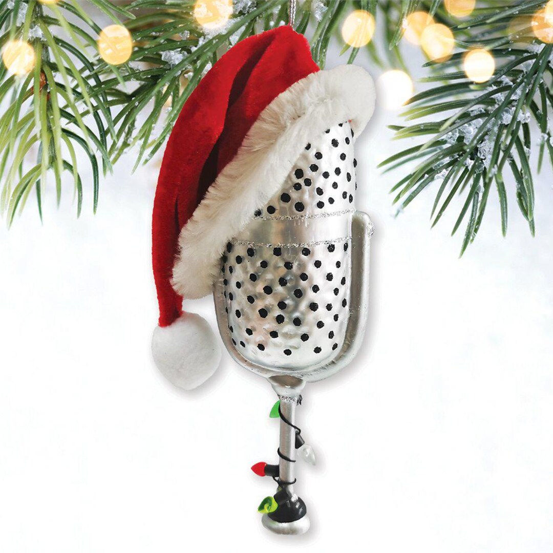 Christmas Themed Microphone Glass Ornament, Music Themed Gift for ...