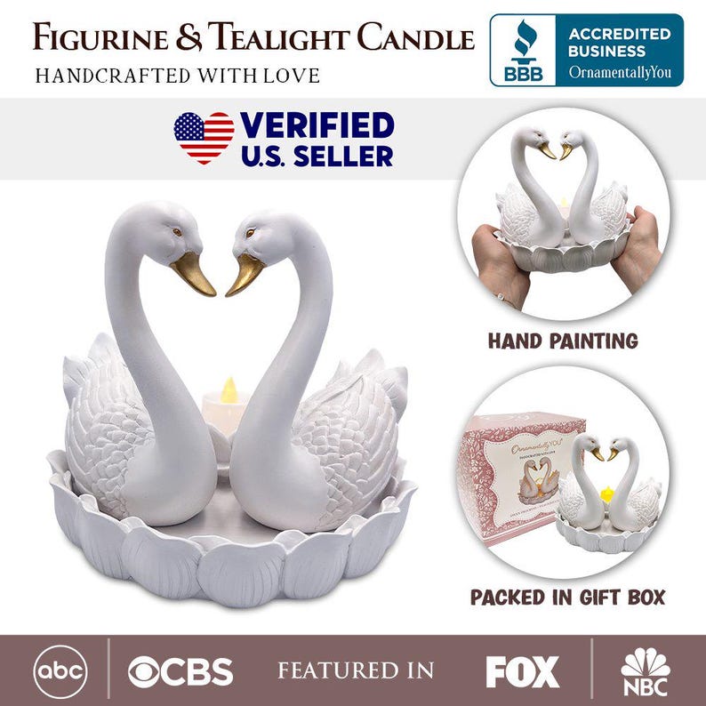Elegance in Union Swan Figurine and Tealight Candle, 7" Romantic ...