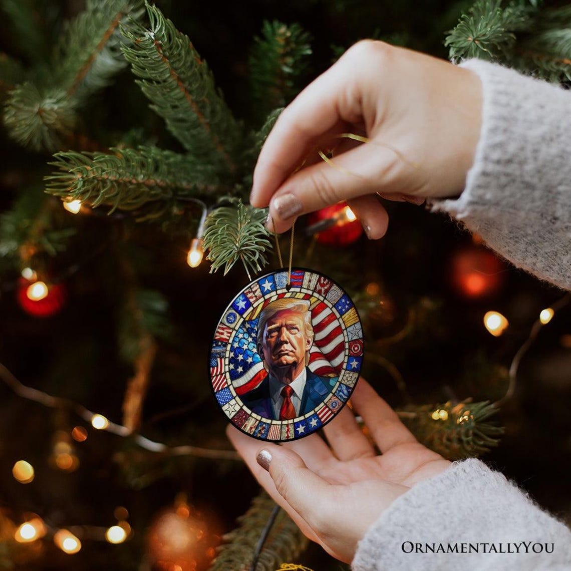 Donald Trump in Stained Glass Style Ornament, 2024 Election Support ...