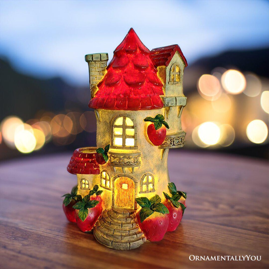 Solar Powered Strawberry Fairy Home Garden Statue, 10" Unique Spring ...