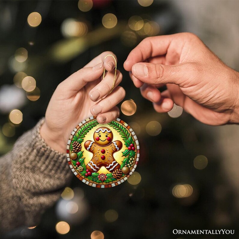 Golden Gingerbread Man Delight Ornament, Radiant Holiday Guardian for ...