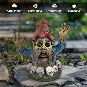 Zombie Gnome Garden Statue, 8" Outdoor Halloween Figurine Yard ...