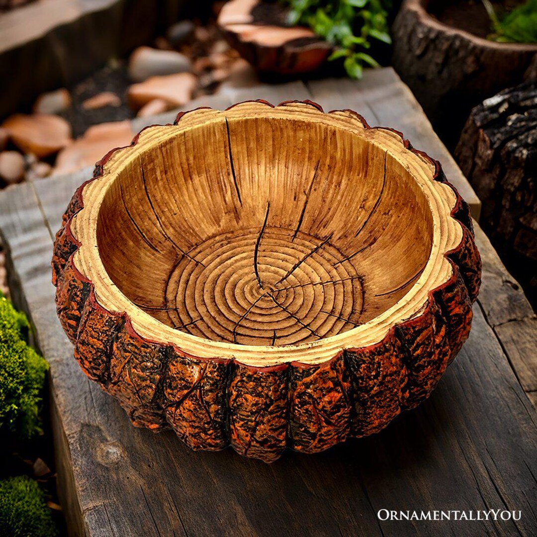 Nature's Basin Tree Bark Themed Bowl, 6" Resin Woodlandbasin Bird Bath ...