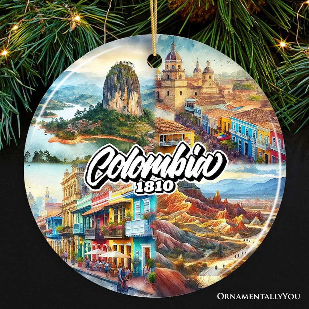 Colorful Colombia Culture and Landmarks Christmas Ornament, Latin ...