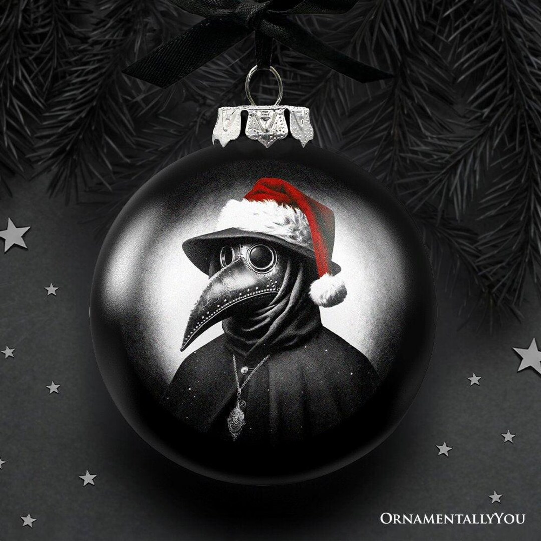 Plague Doctor Christmas Spooky Portrait Glass Ornament, Black Horror ...