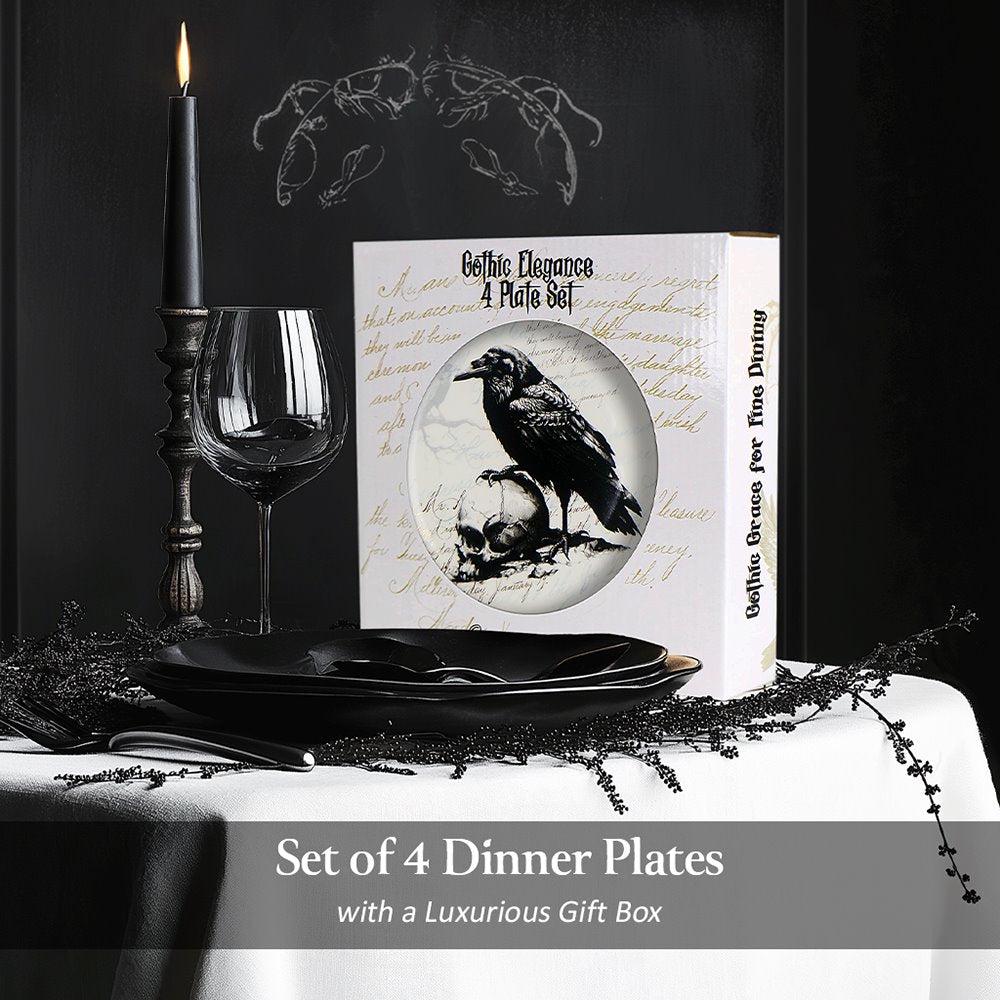 Gothic Elegance Set of 4 Plates With Real Gold Trim, Halloween ...