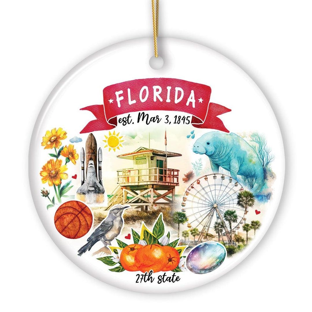 Artistic Florida State Themes and Landmarks Christmas Ornament - Etsy