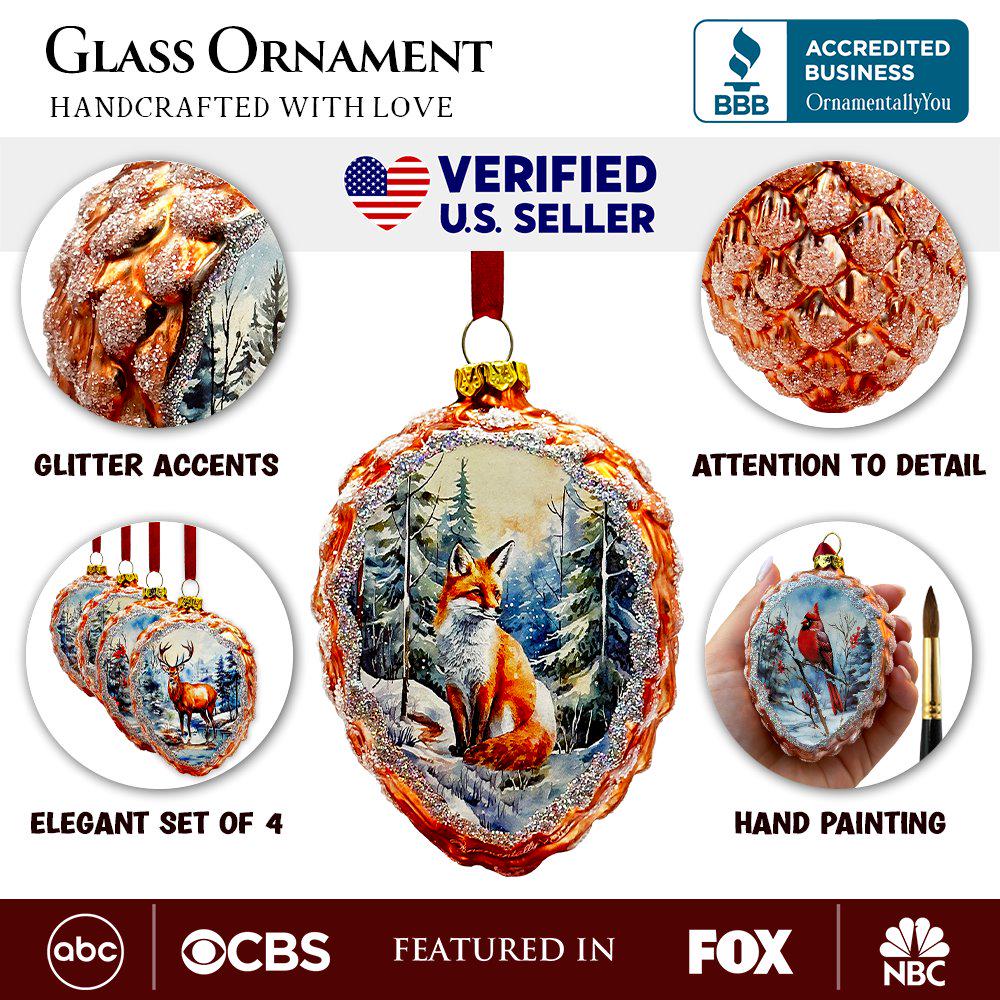 Illustrious Pinecone Beauties Woodland Animal Set of Four Glass ...
