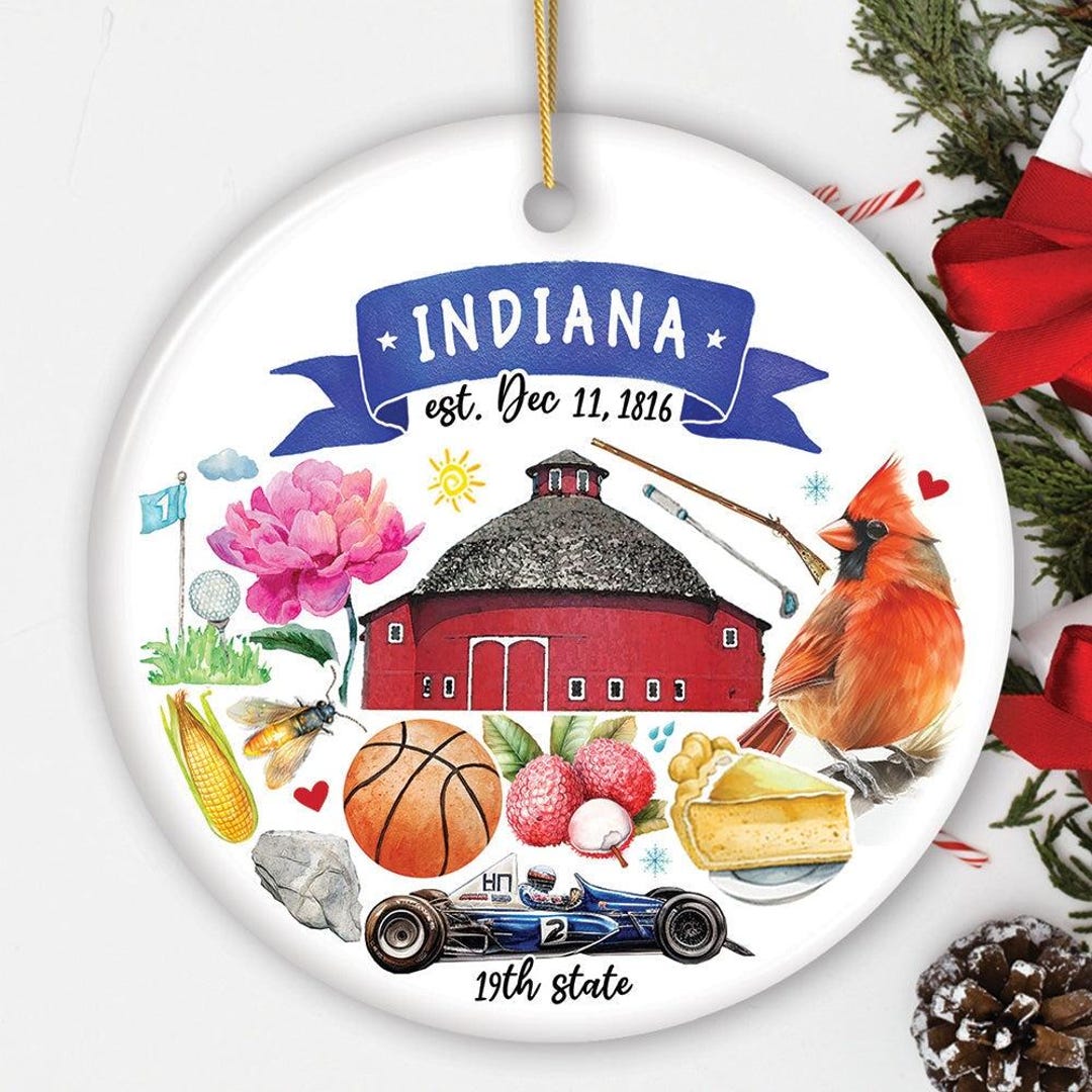 Artistic Indiana State Themes and Landmarks Christmas Ornament - Etsy