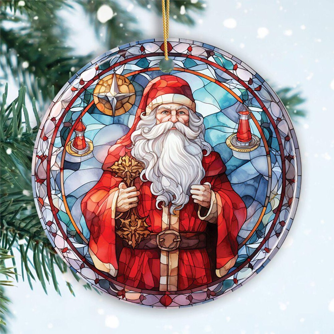 Stained Glass Themed Santa Claus Ceramic Ornament, Christmas Tree ...