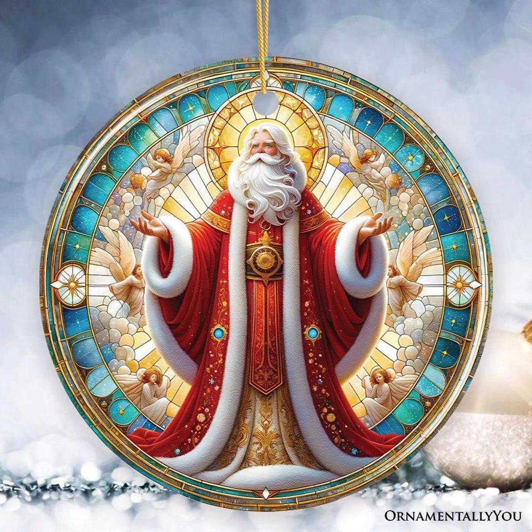 Majestic Holy Santa Stained Glass Themed Ceramic Ornament, Handcrafted ...