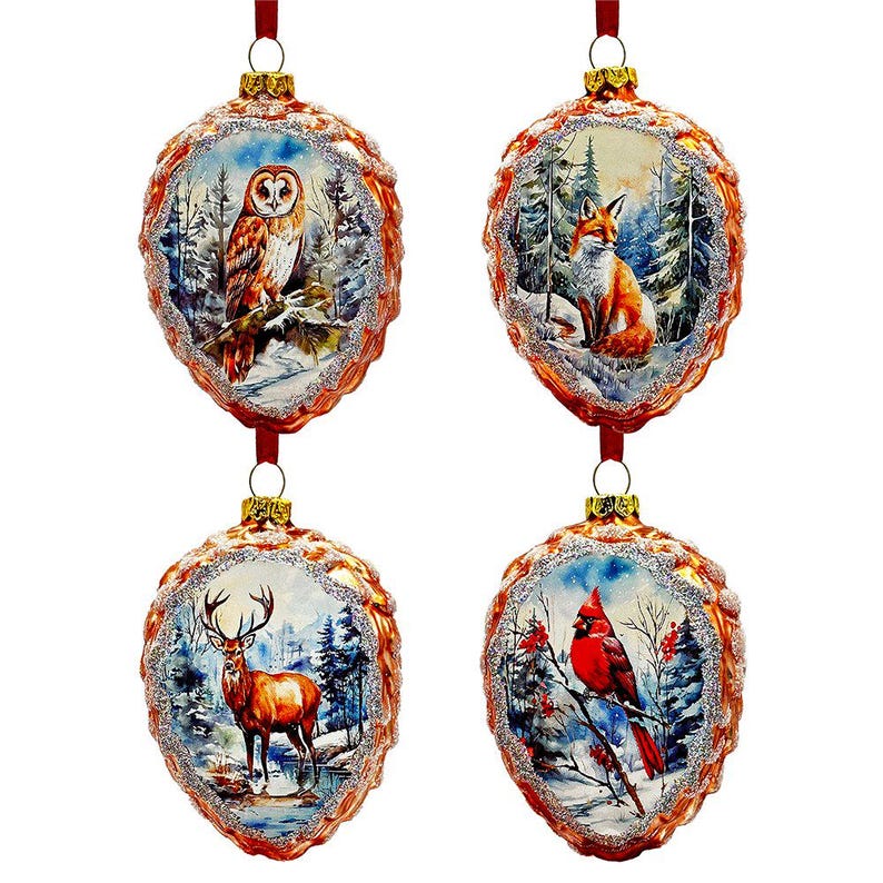 Illustrious Pinecone Beauties Woodland Animal Set of Four Glass ...