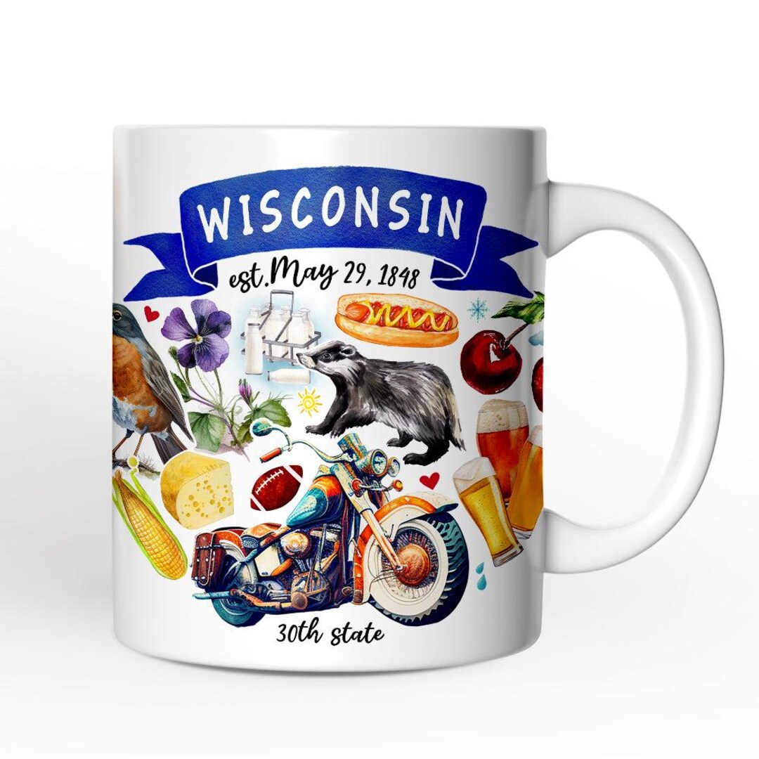 Artistic Wisconsin State Themes and Landmarks Personalized Mug With ...