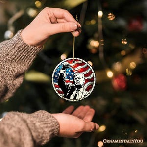 Trump With Raised Fist Stained Glass Christmas Ornament, American Pride ...