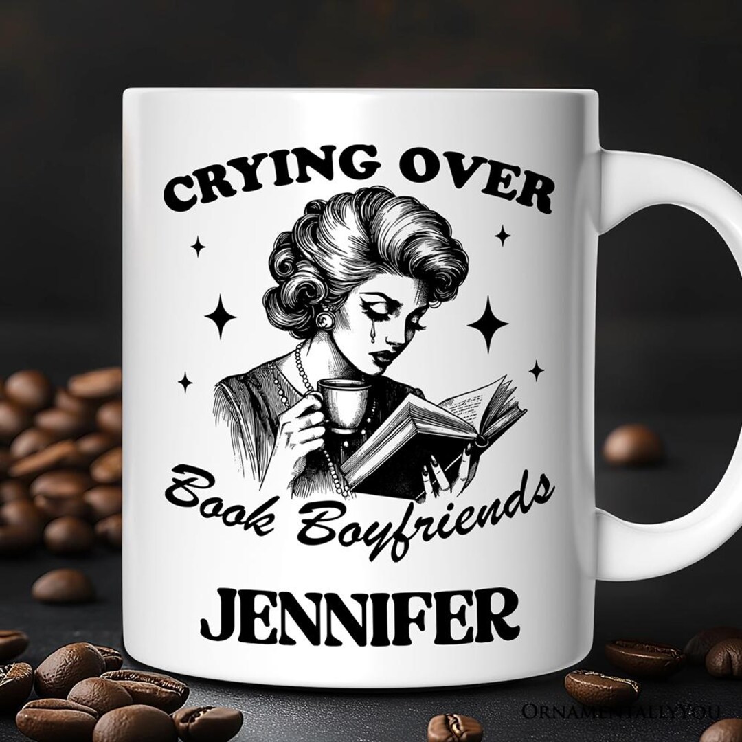 Crying Over Book Boyfriends Personalized Mug, Retro Anti-valentine ...