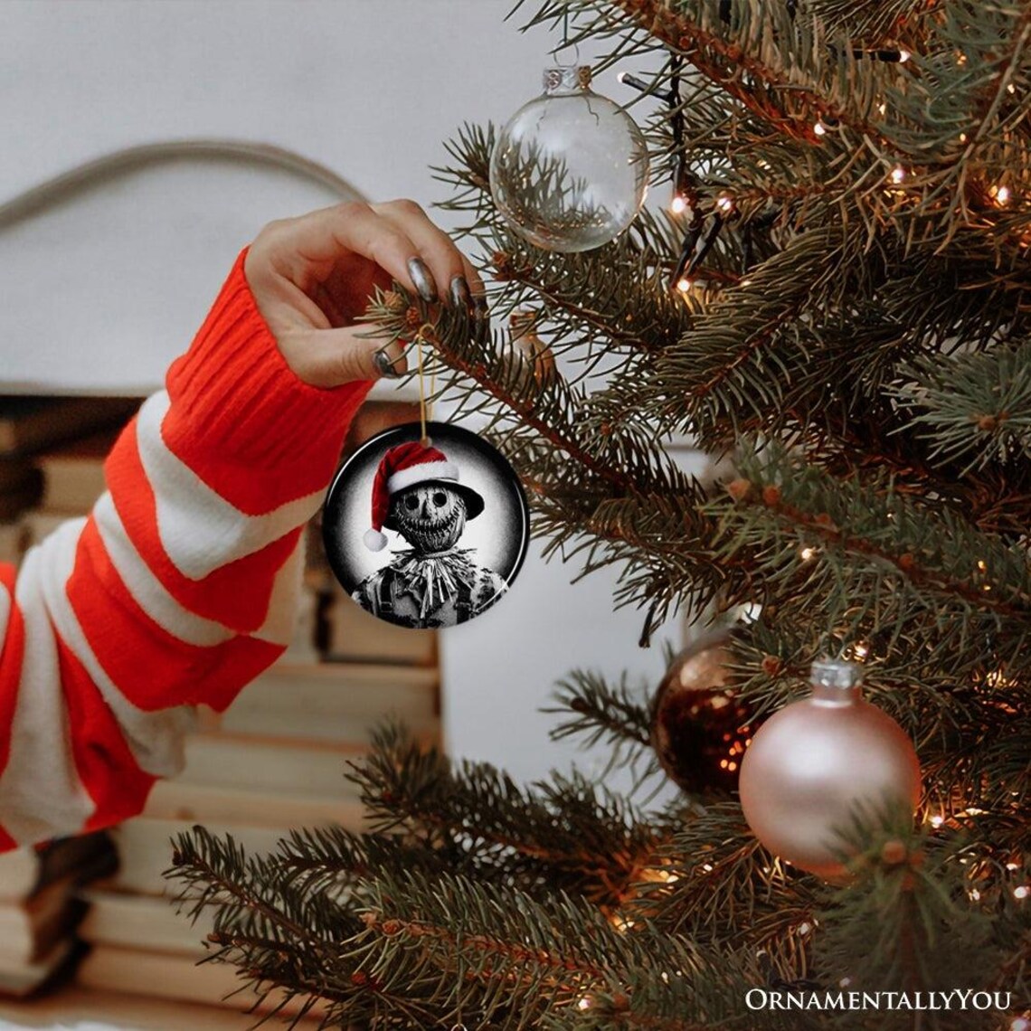 Nightmarish Scarecrow With Santa Hat Ornament, Gift for Unique ...