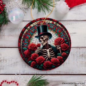 Elegant Bones Top-hat Skeleton With Roses Stained Glass Style Ceramic ...