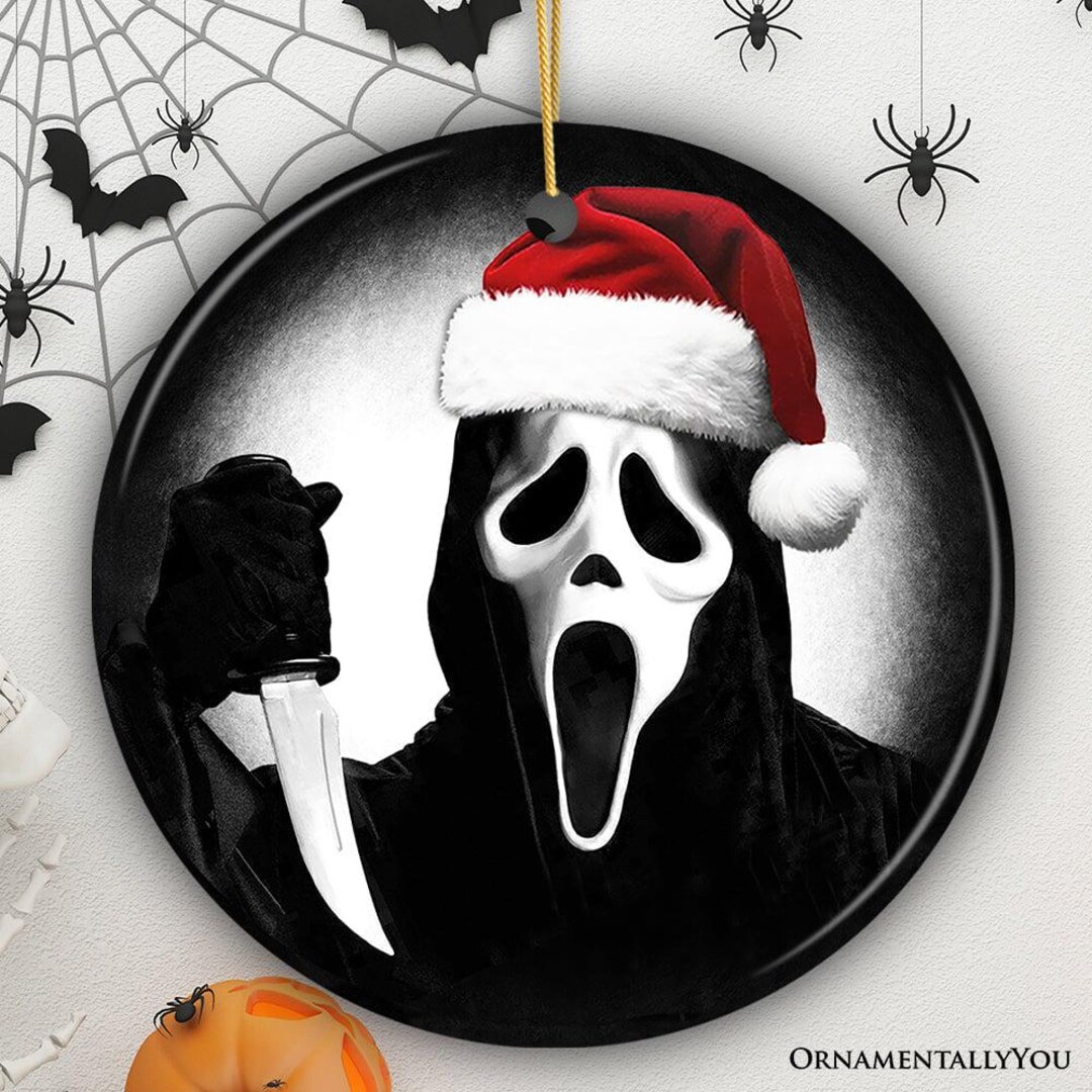 Bone Chilling Scarface Mask With Santa Hat Ornament, Nightmarish ...