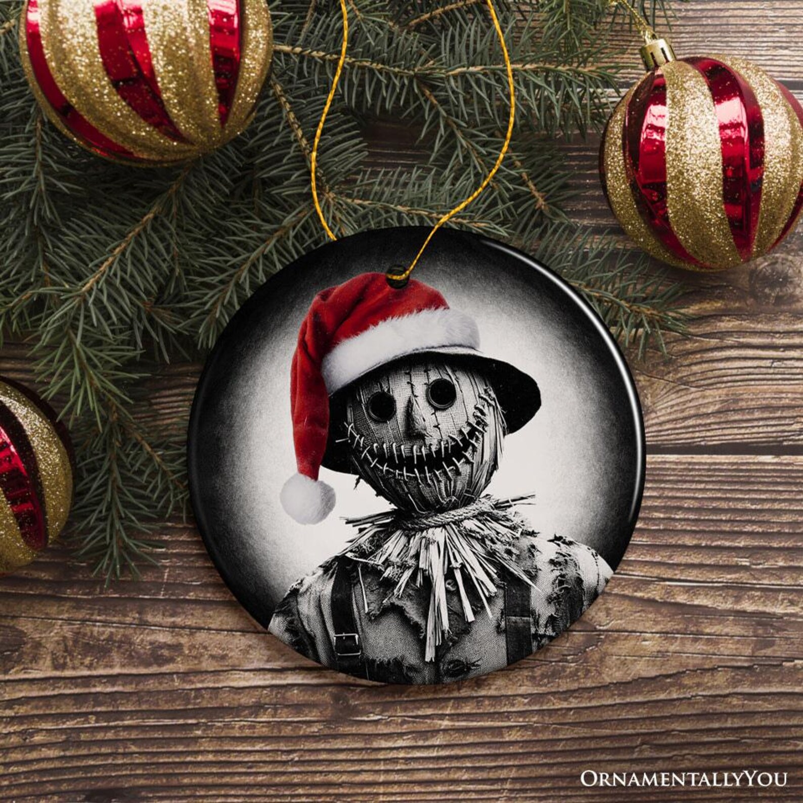 Nightmarish Scarecrow With Santa Hat Ornament, Gift for Unique ...