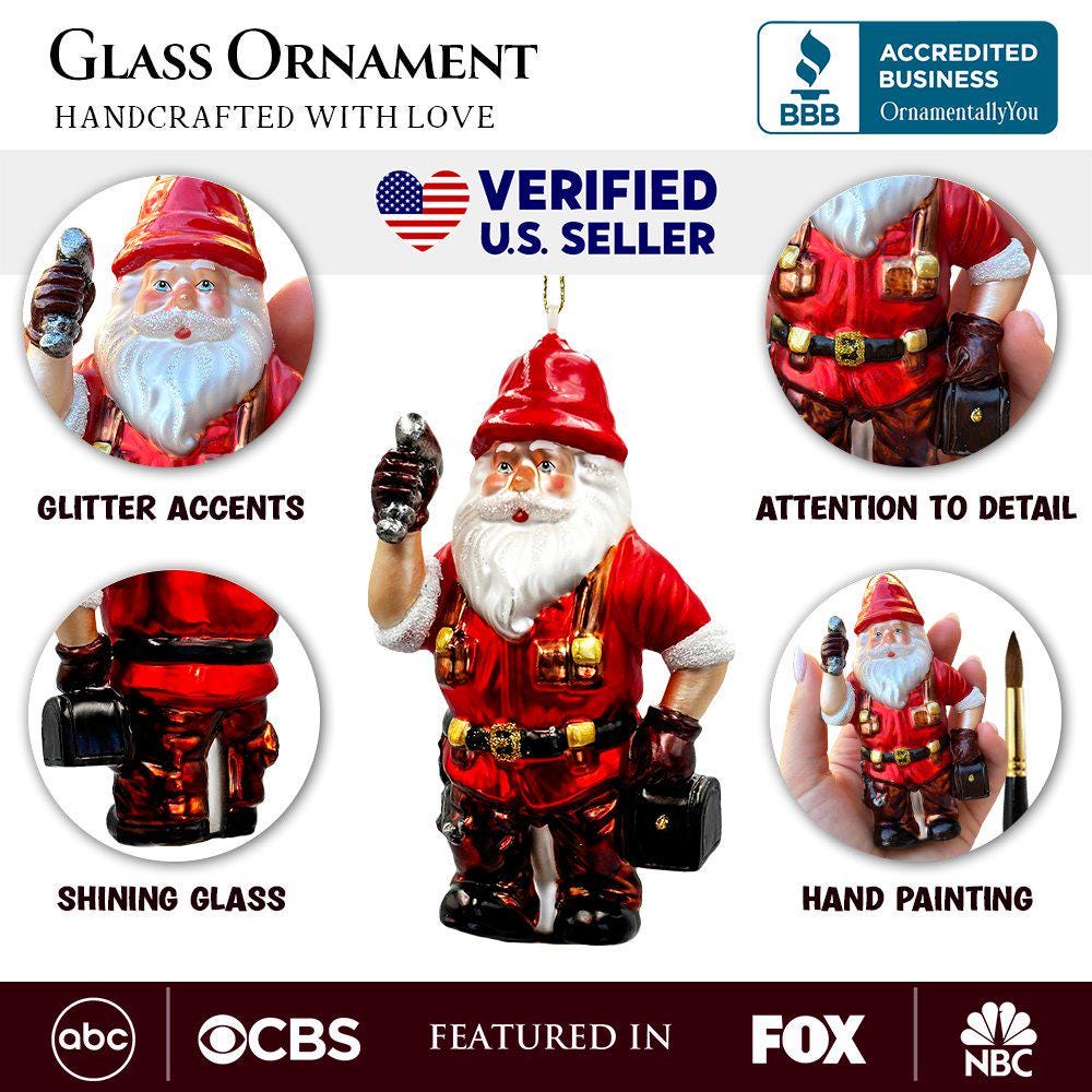 Handyman Santa Glass Ornament, Skilled Builder, Tradesman and Repairman ...