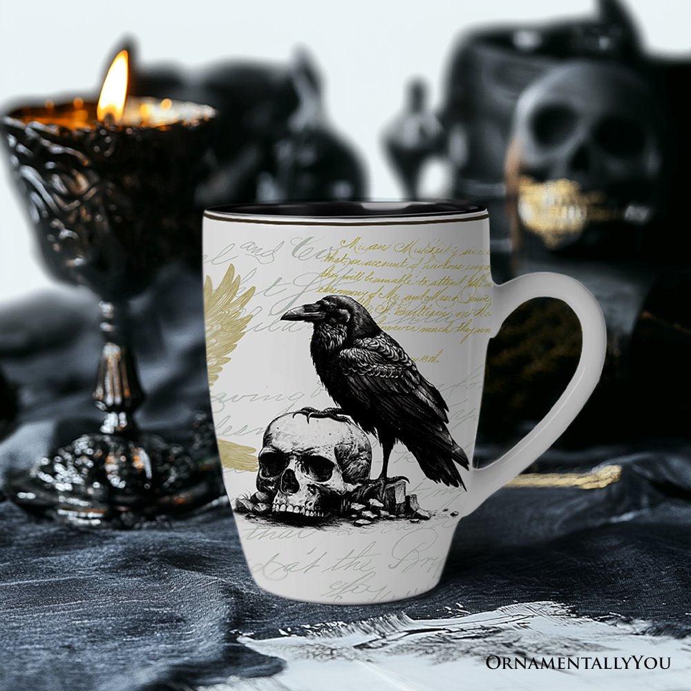 Elegant Goth Set of 4 Ceramic Mugs With Real Gold Trim, Black and White ...