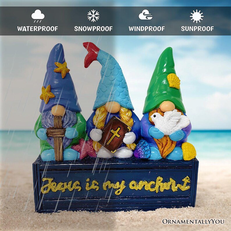 Nautical Themed Religious Gnome Figurine, Jesus is My Anchor 6" Beach ...