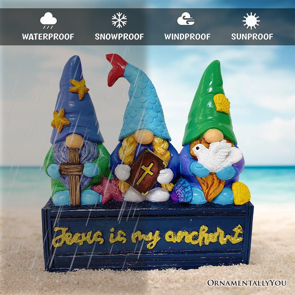 Nautical Themed Religious Gnome Figurine, Jesus is My Anchor 6" Beach ...