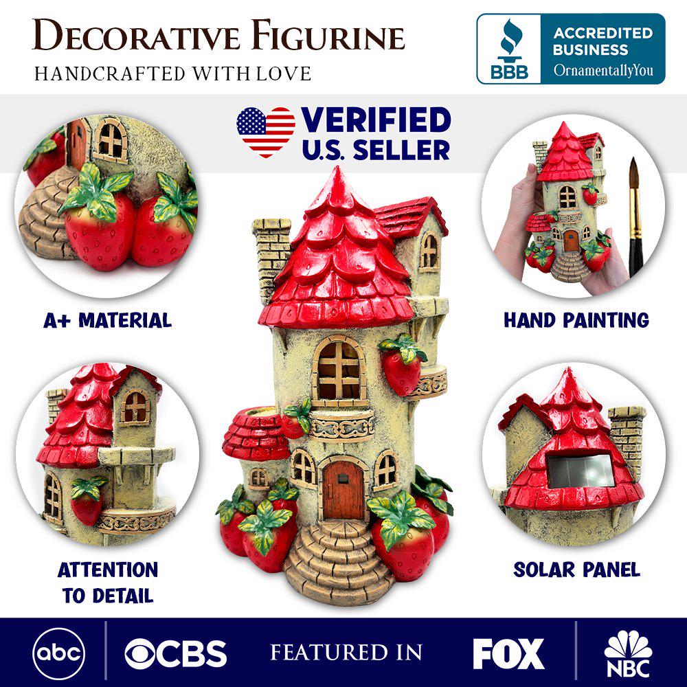 Solar Powered Strawberry Fairy Home Garden Statue, 10" Unique Spring ...