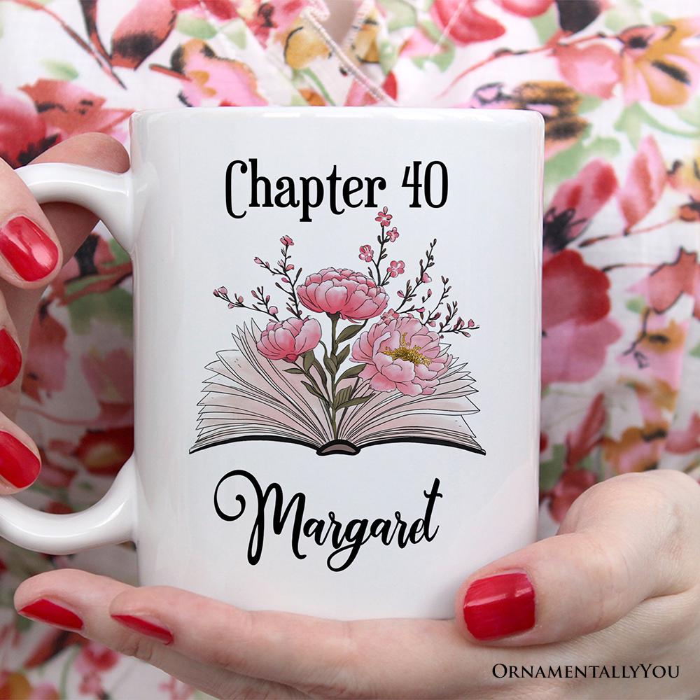 40th Birthday Pink Flowers Book Personalized Mug, Chapter 40 Gift With ...