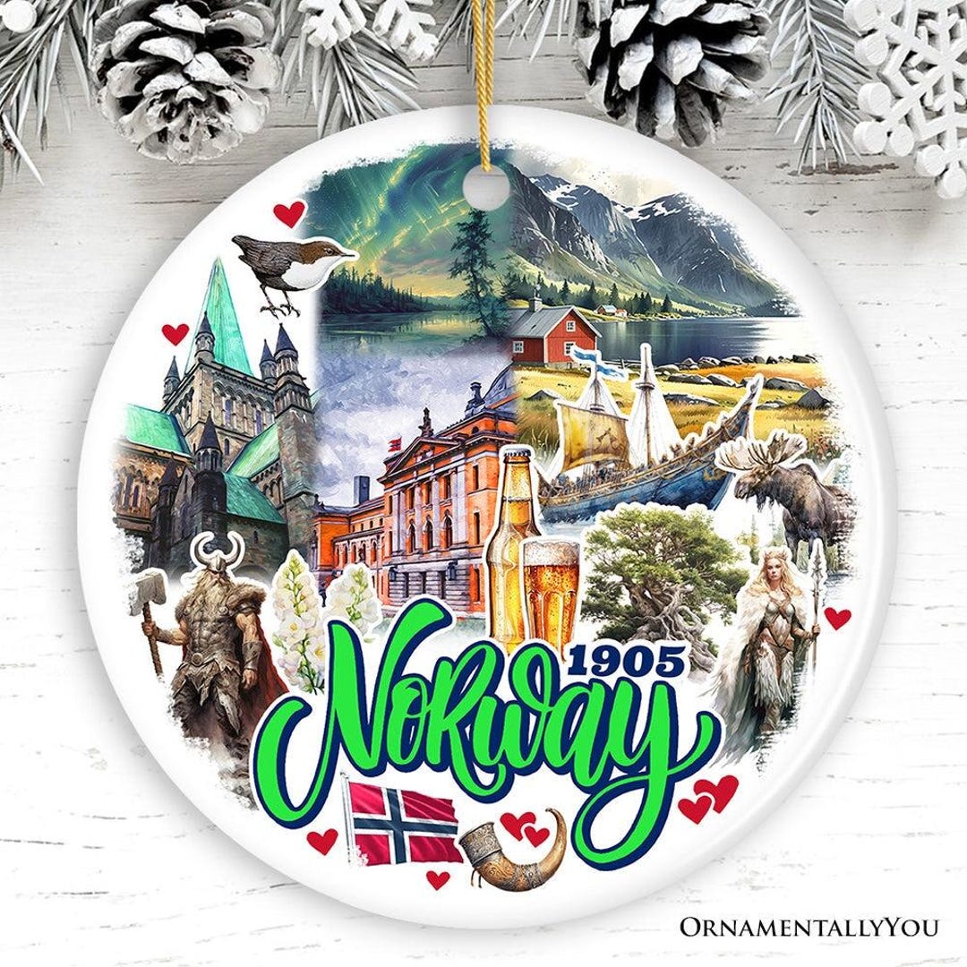 Charming Norway Ornament, Scandinavian Fjord Landmarks Christmas Gift ...
