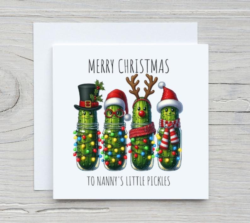 Personalised Christmas Card, Dill Pickles, Gherkin Design, Funny Pickle ...