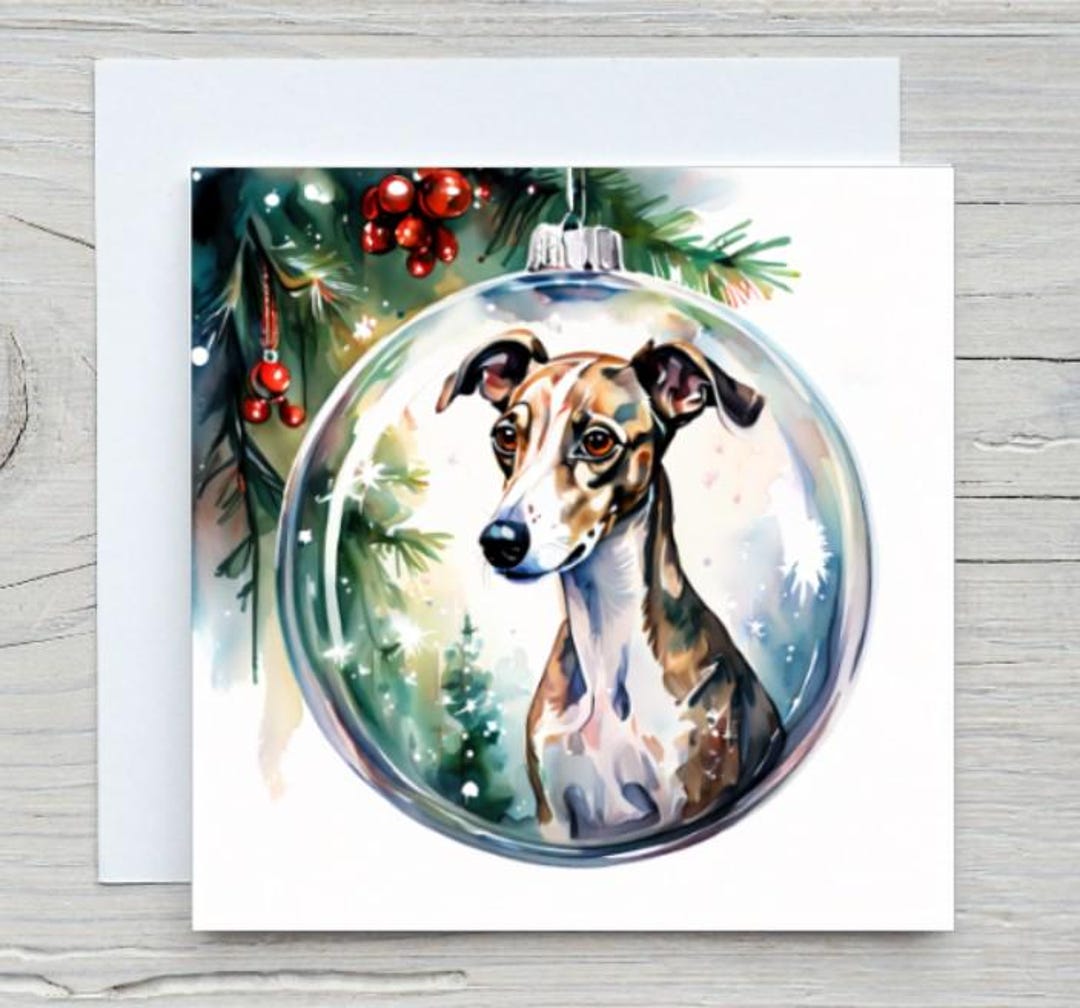 1, 6, 12 Pack Christmas Cards, Whippet Card, Dog in A Bauble Card, Cute ...