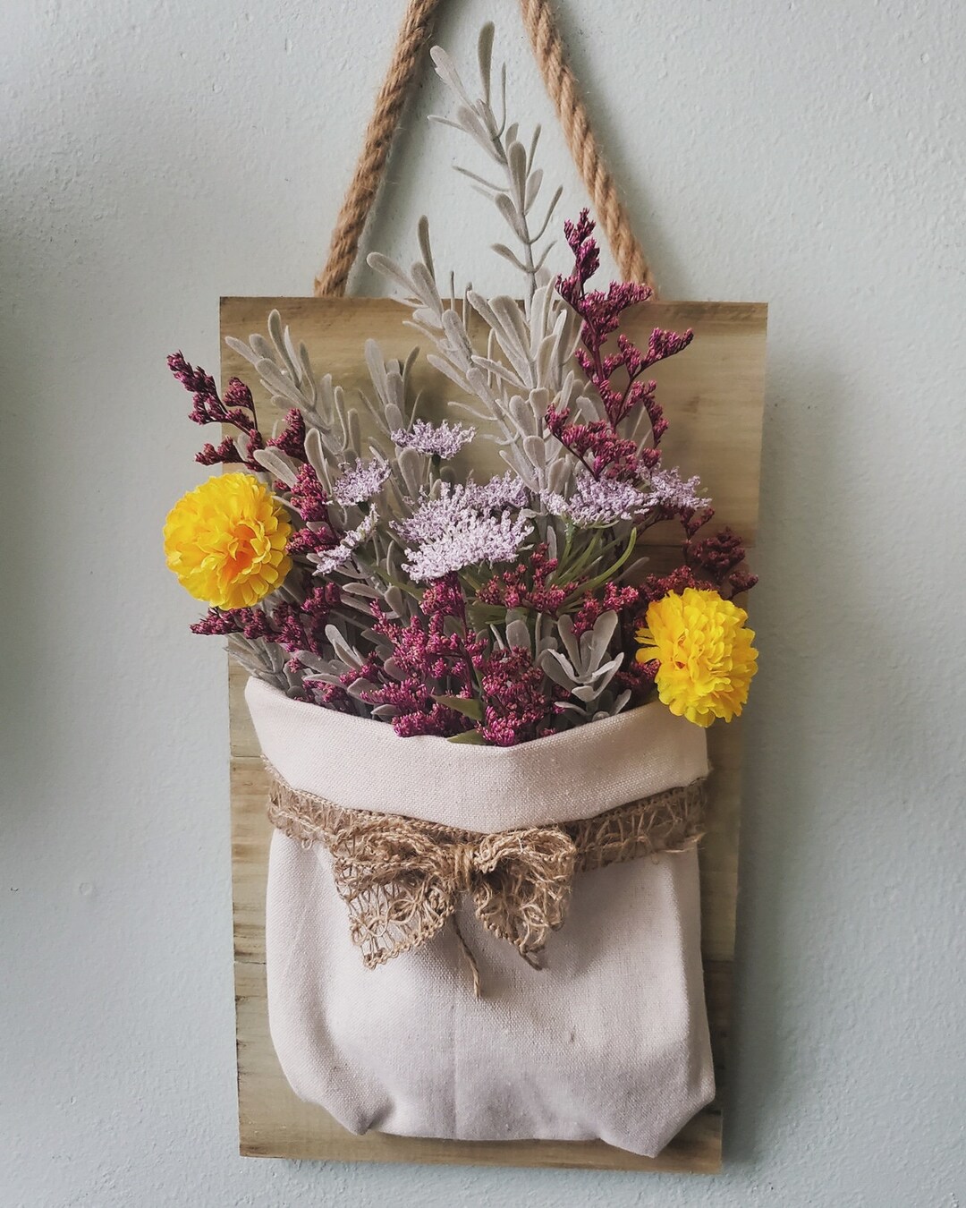 Rustic Floral Wall Pocket for Spring Wall Decor, Wildflower Floral Wall ...