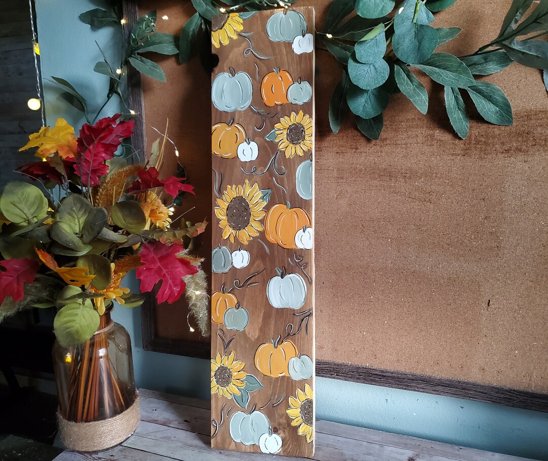 Fall Pumpkin Sign, Hand Painted Fall Sign, Rustic Wood Decor for Fall ...