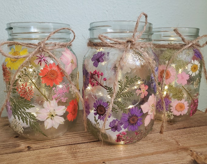 Glass Flower Fairy Light Jar, Flower Jars for Spring Decor, Flower ...