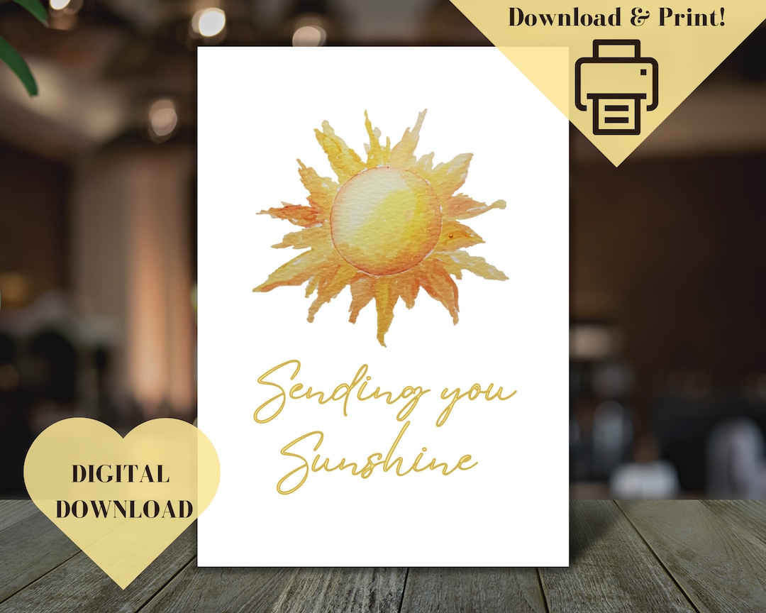 Printable Sending You Sunshine Card, Instant Download PDF JGP, Cheering ...