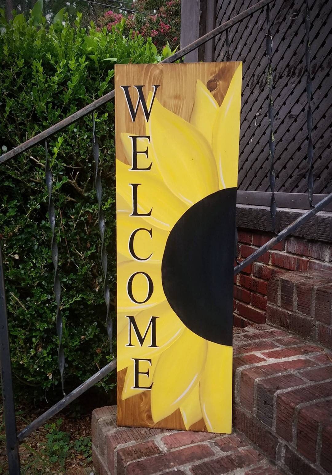 Sunflower Welcome Sign, Hand Painted Porch Sign, Summer Porch Decor ...