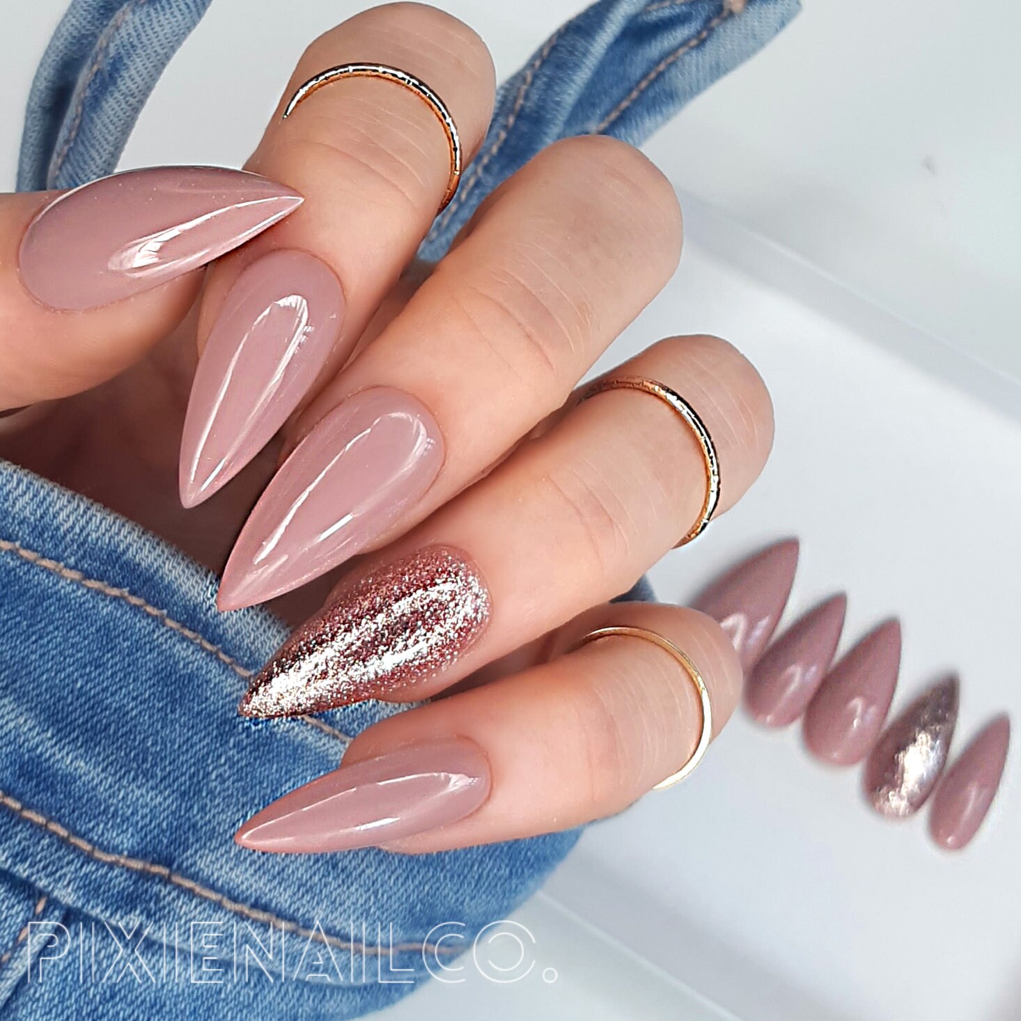 Nude Press on Nails With Glitter Accent Nail Hard Gel Press Ons Luxury Custom Nails Apres Nails Etsy UK