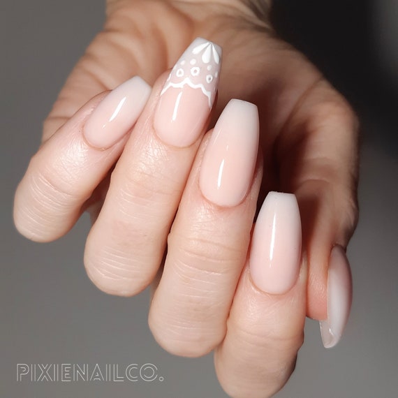 Press On Nails French Fade with Eyelet Accent Hard Gel Press | Etsy