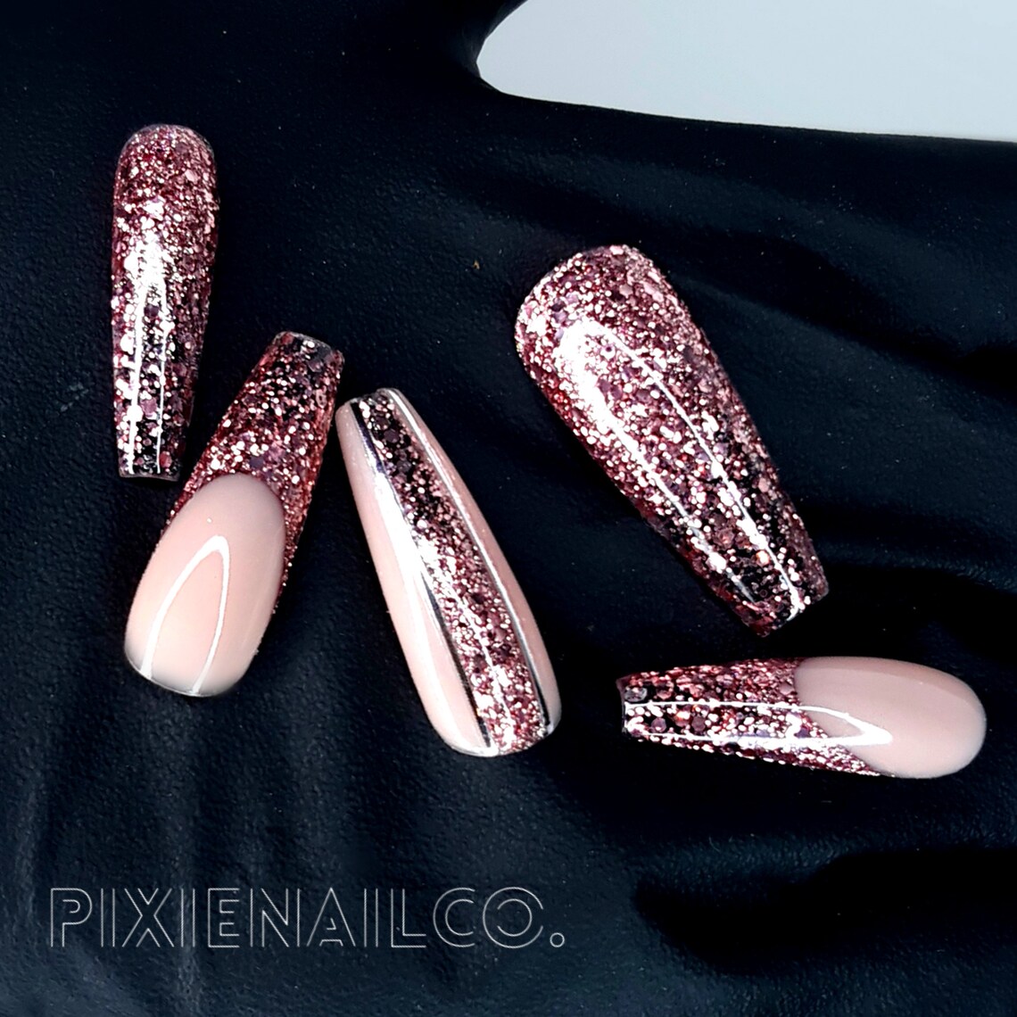 Press on Nails Pink Champange Glitter Hard Gel Press Ons - Etsy UK